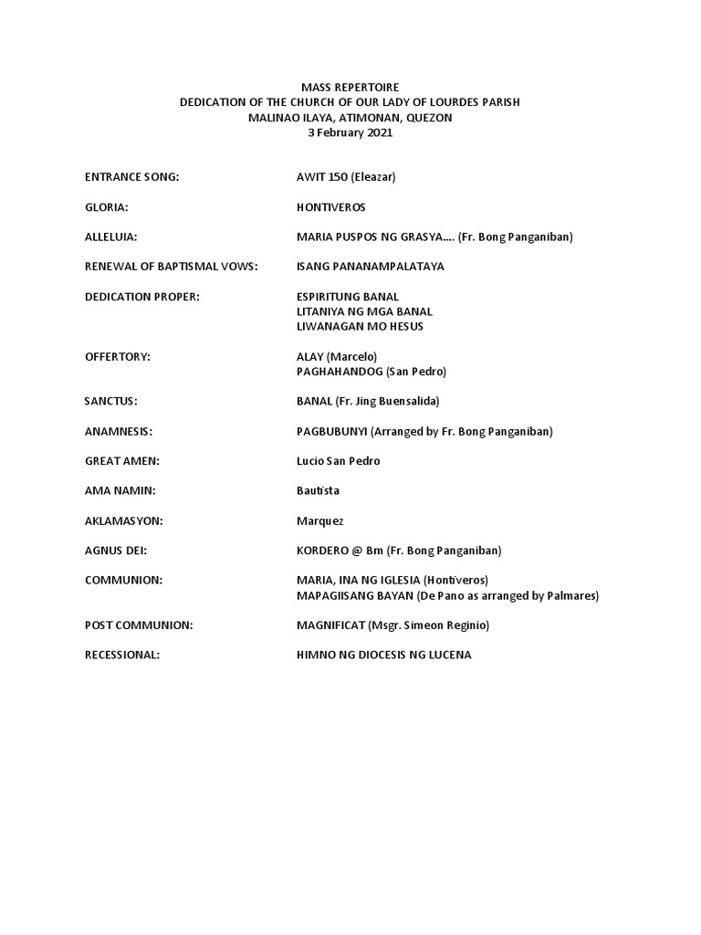 Repertoire - Dedication Mass | PDF