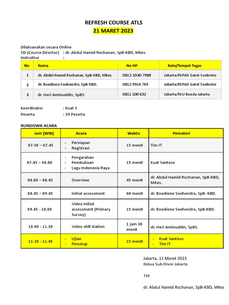 Jadwal Refreshing Atls RC 21 Maret 2023, JKT PDF | PDF
