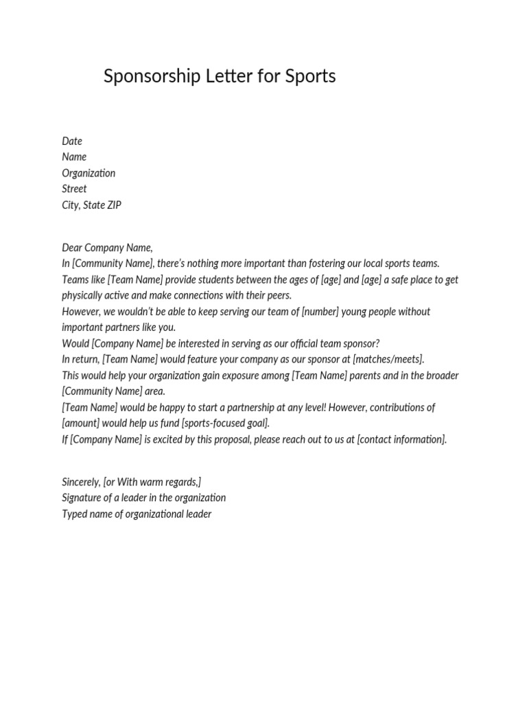 Local Sports Team Sponsorship Request | PDF