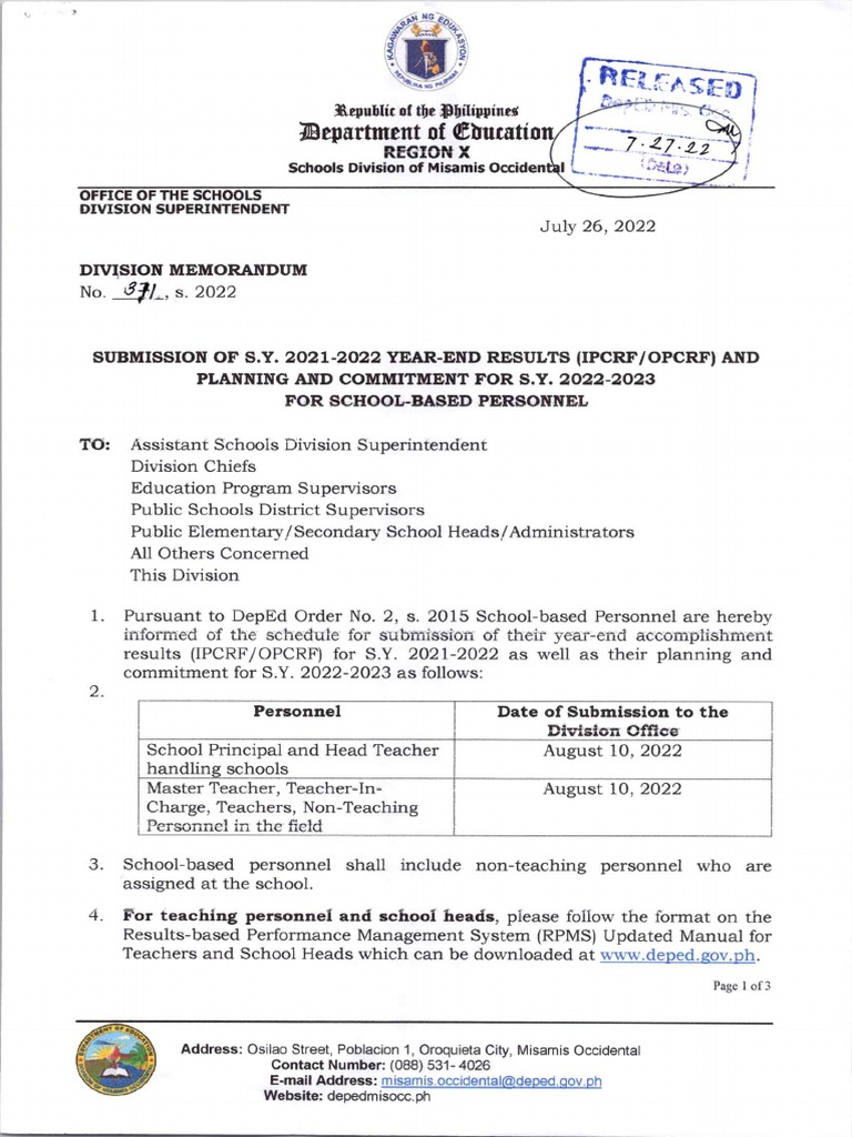 DepED Mis Occ - DM.-371-S.-2022 | PDF