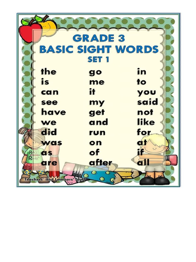 Basic Sight Words Grade 3 | PDF
