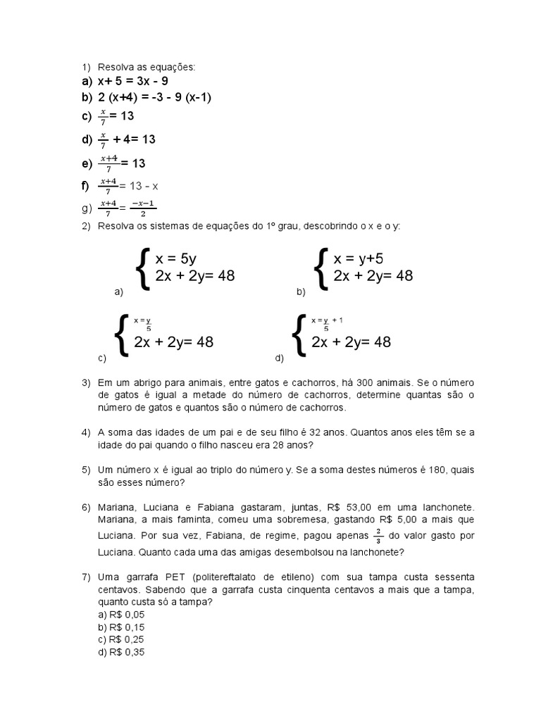 Lista de Exercícios de Matemática.01 | PDF