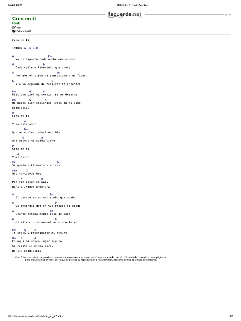 Creo en Tí - Reik Acordes | PDF