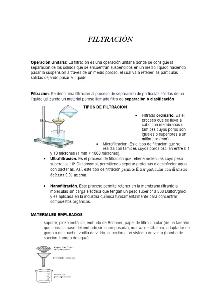Filtración: Proceso de Separación de Partículas Sólidas de Un Líquido ...