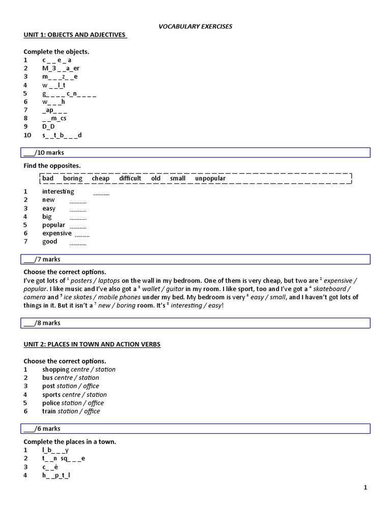 Vocabulary Exercises for Beginners | PDF | Foreign Language Studies ...