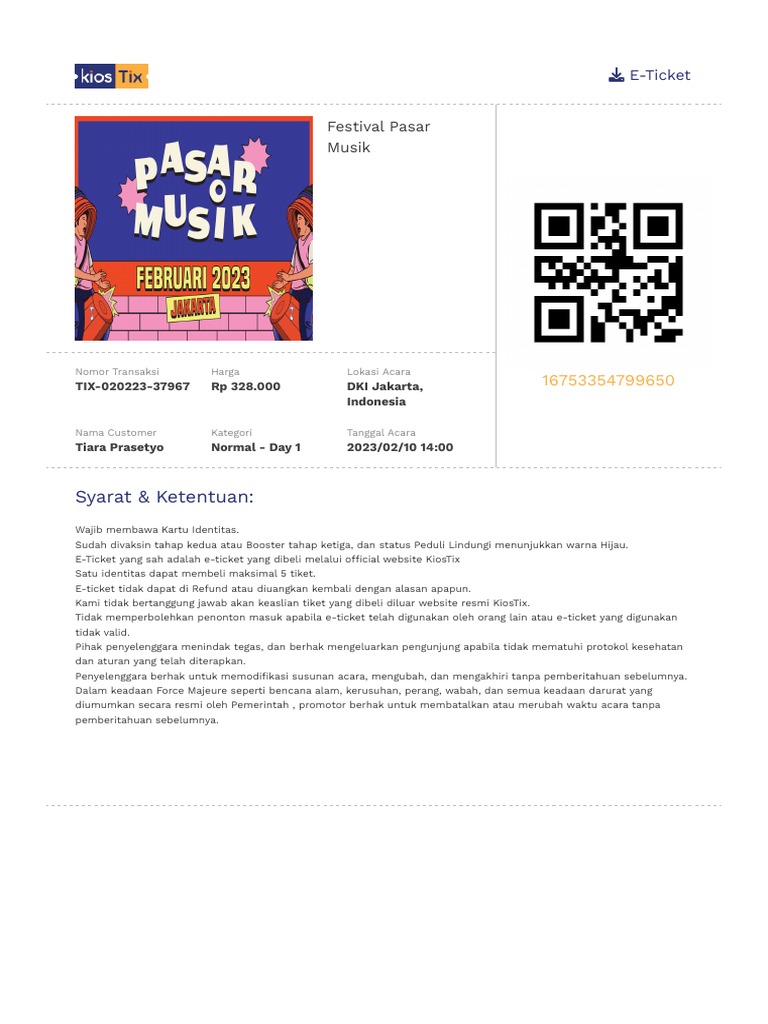 E-Ticket KIOSTIX - Festival Pasar Musik PDF | PDF