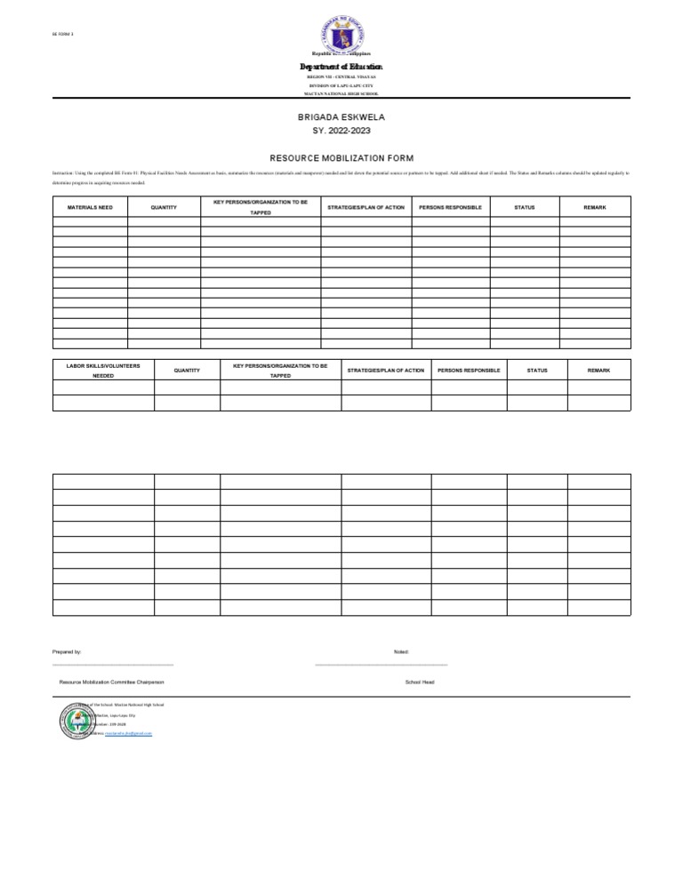 BE FORM 3 Resource Mobilization | PDF