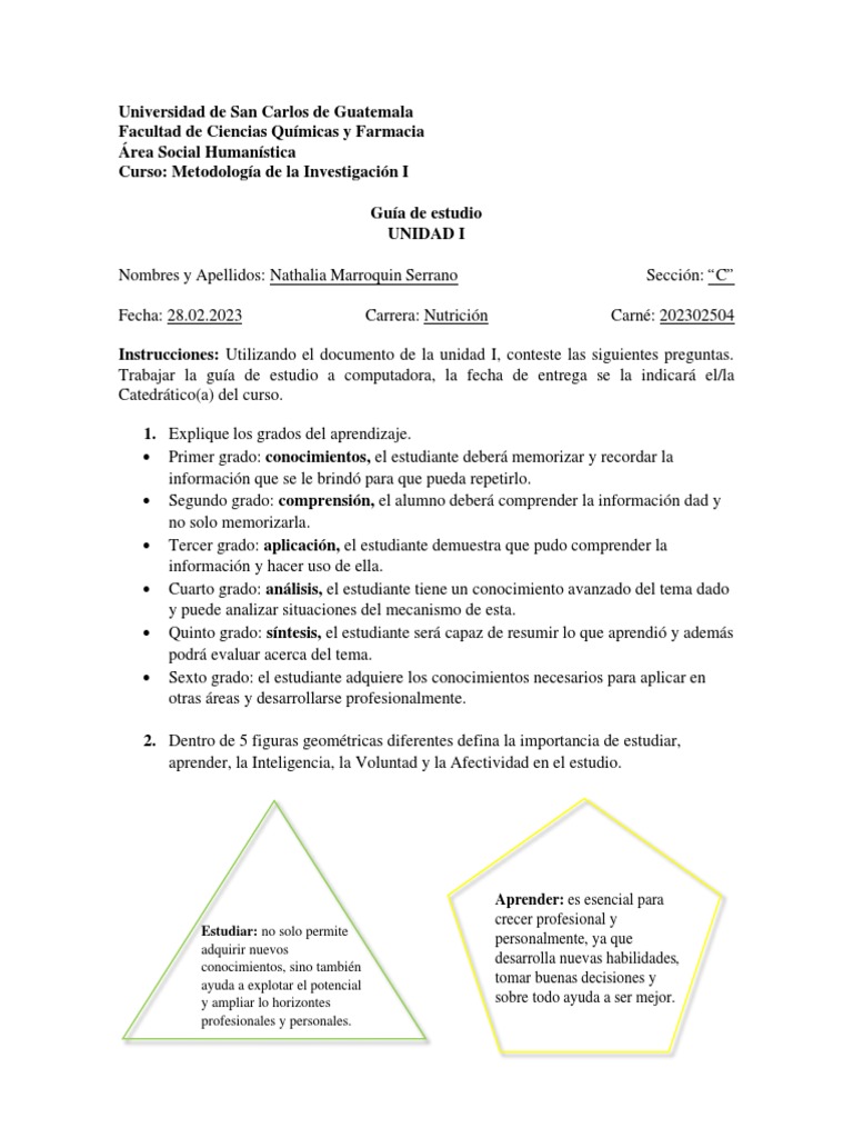 Guía de Estudio, Unidad I | PDF | Memoria | Aprendizaje