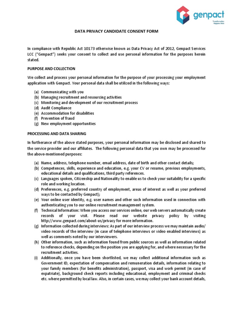 Data Privacy Consent | PDF | Privacy | Information Privacy