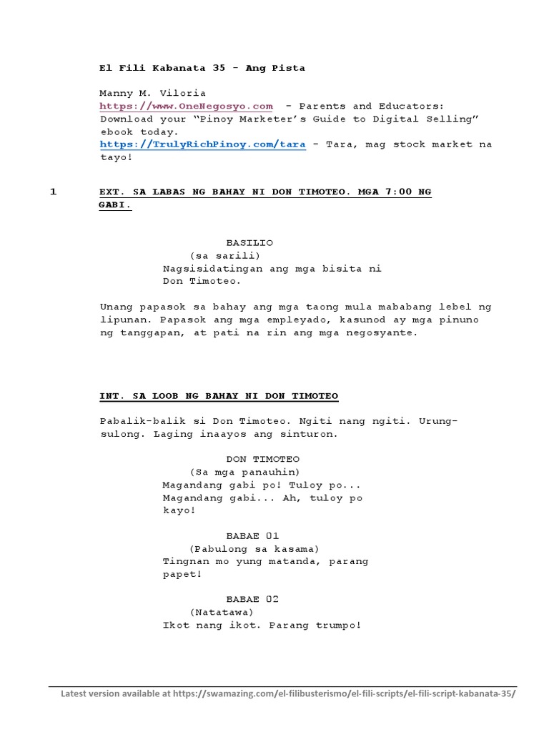 Kayakoto El Fili Script Kabanata 35 Ang Pista | PDF