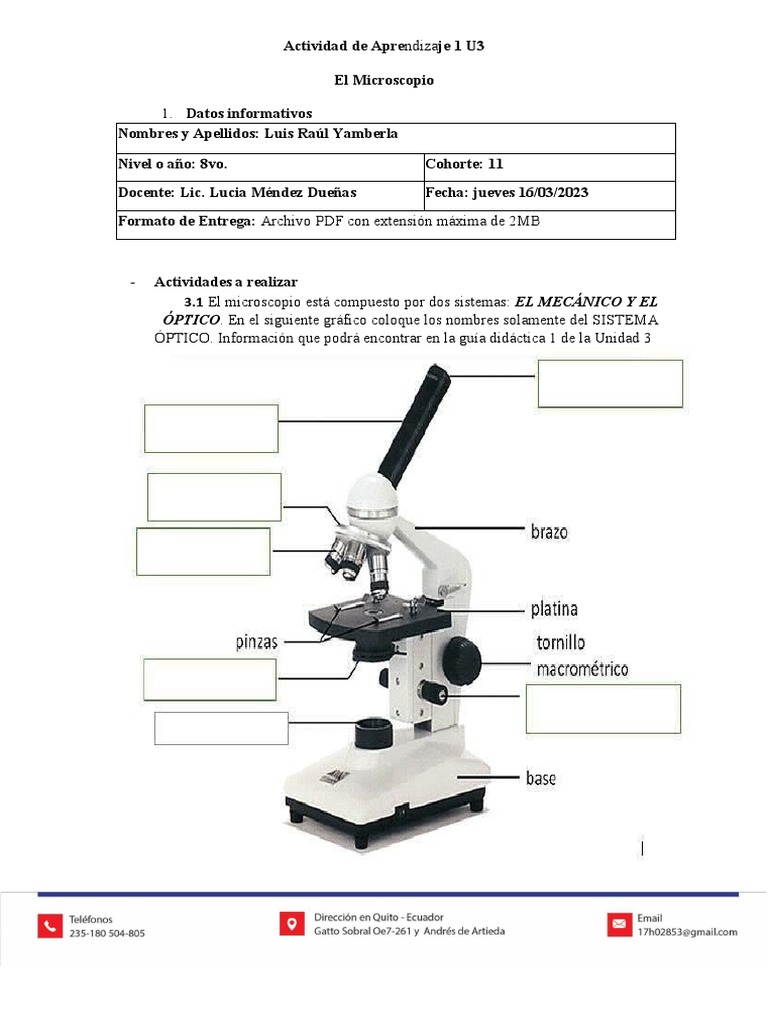 Tipos y Partes del Microscopio | PDF
