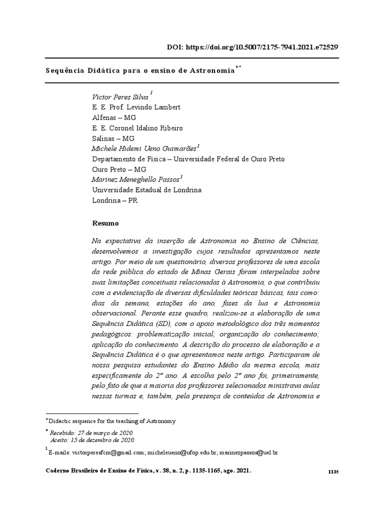Sequência Didática - Três Momentos Pedagógicos - Astronomia - CBEF ...