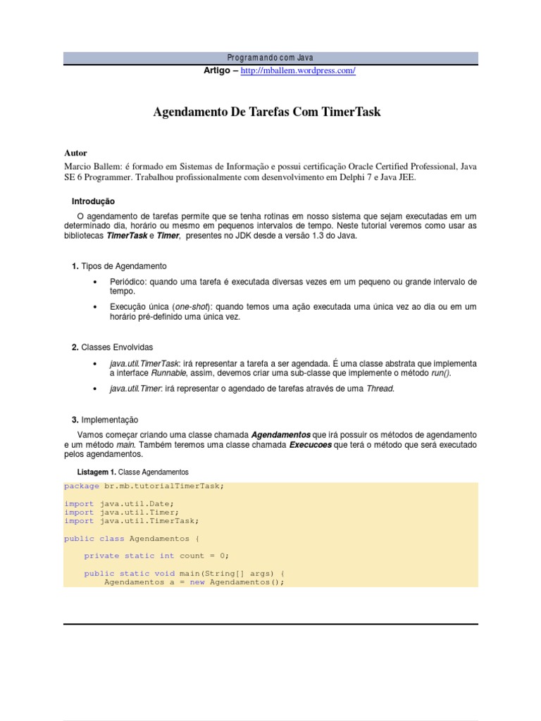 Tutorial Timer Task | PDF | Classe (programação de computadores) | Java ...