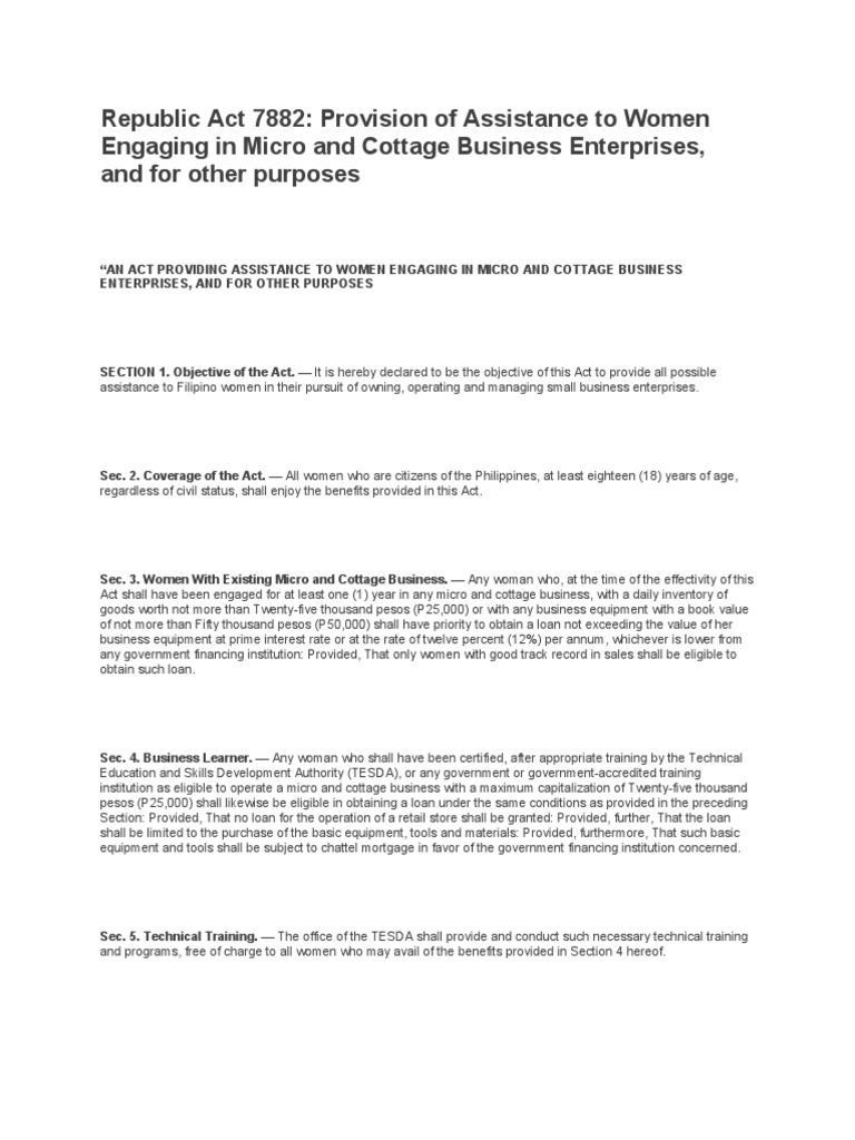 (Template) 3. RA 7882. Act Providing Assistance To Women Engaging in ...