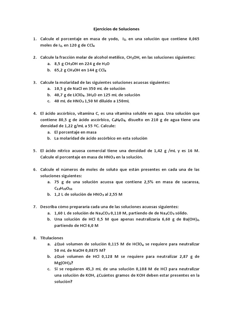 Ejercicios de Soluciones | PDF