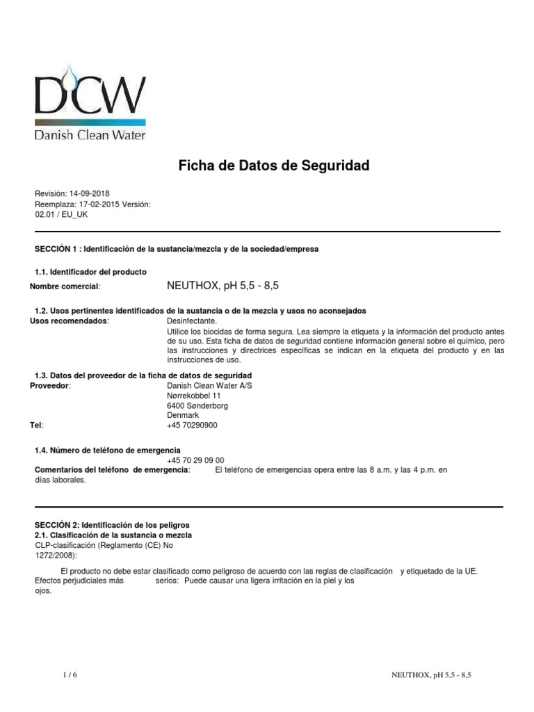 Ficha de Seguridad Neuthox | PDF | Agua | Residuos