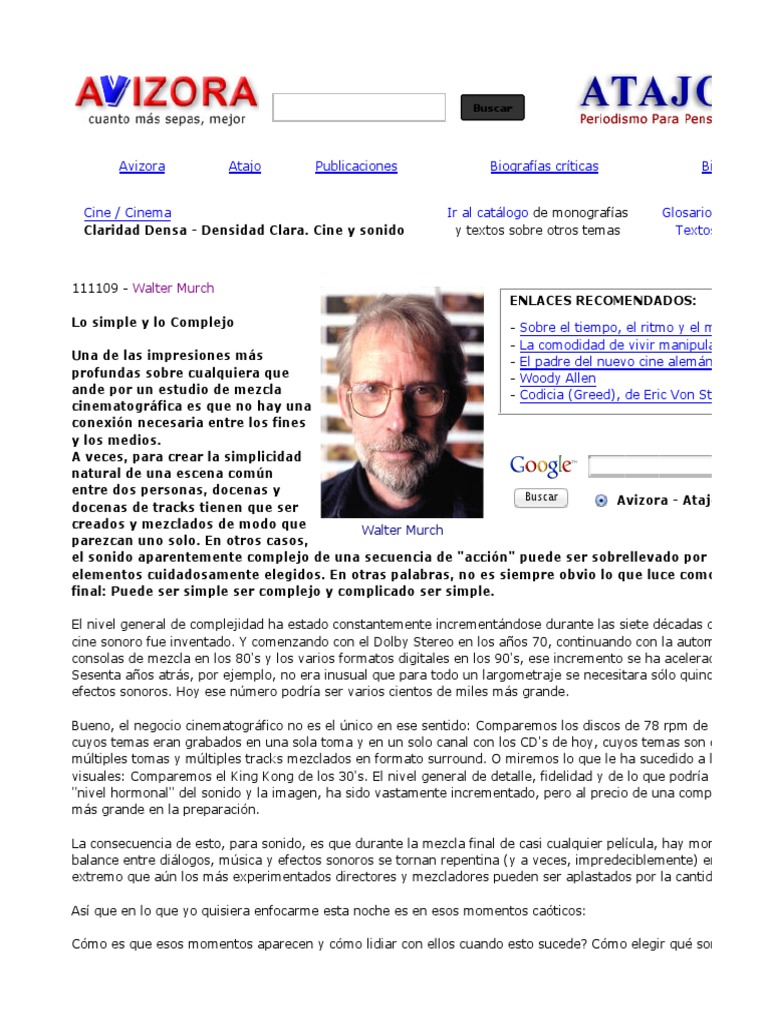 Claridad Densa - Densidad Clara. Cine y Sonido - Walter Murch - Avizora ...