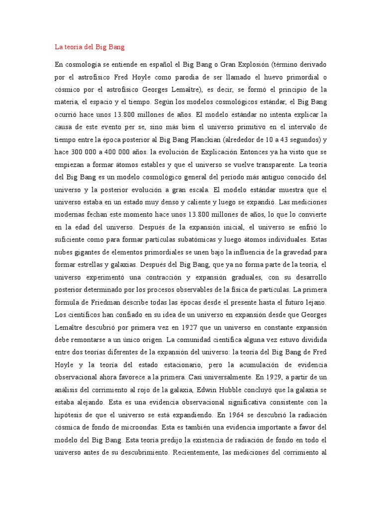 La Teoría Del Big Bang Pdf Big Bang Universo