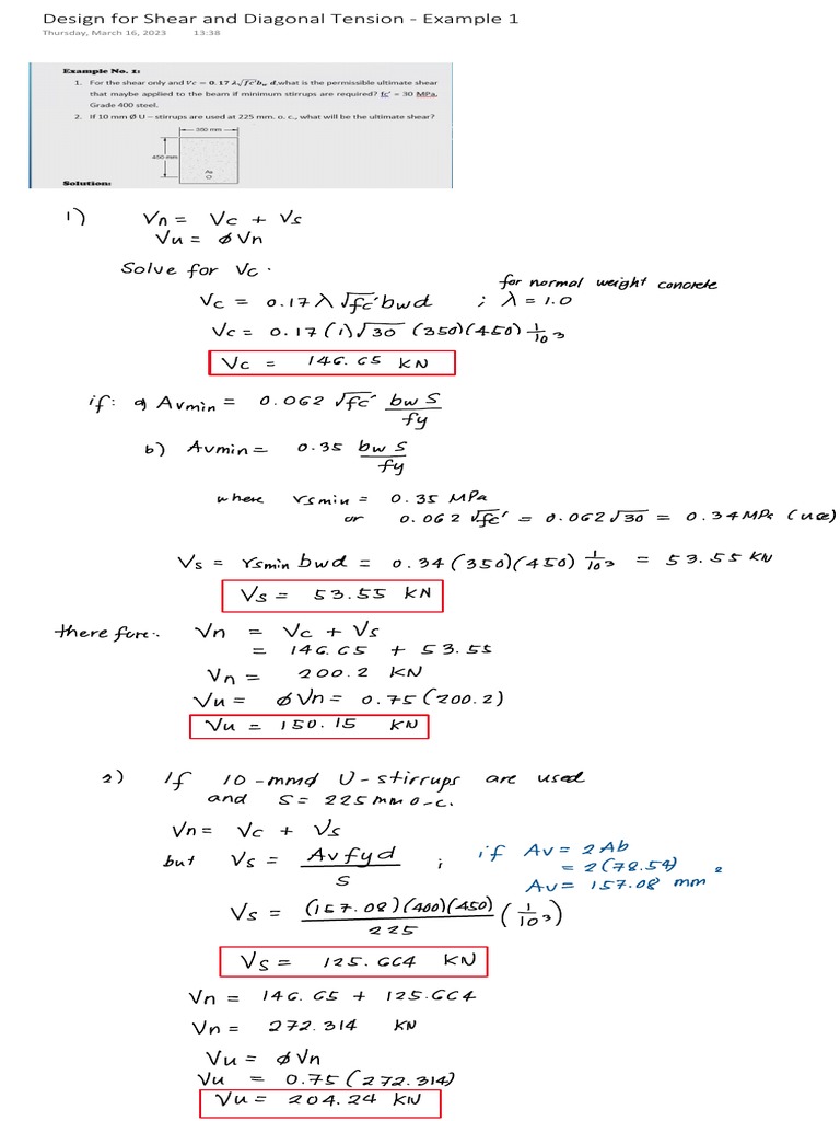 Design For Shear and Diagonal Tension Example 1 | PDF