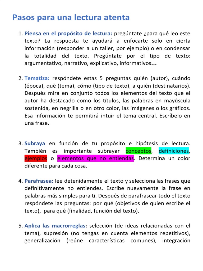 Pasos para una Lectura Atenta | PDF