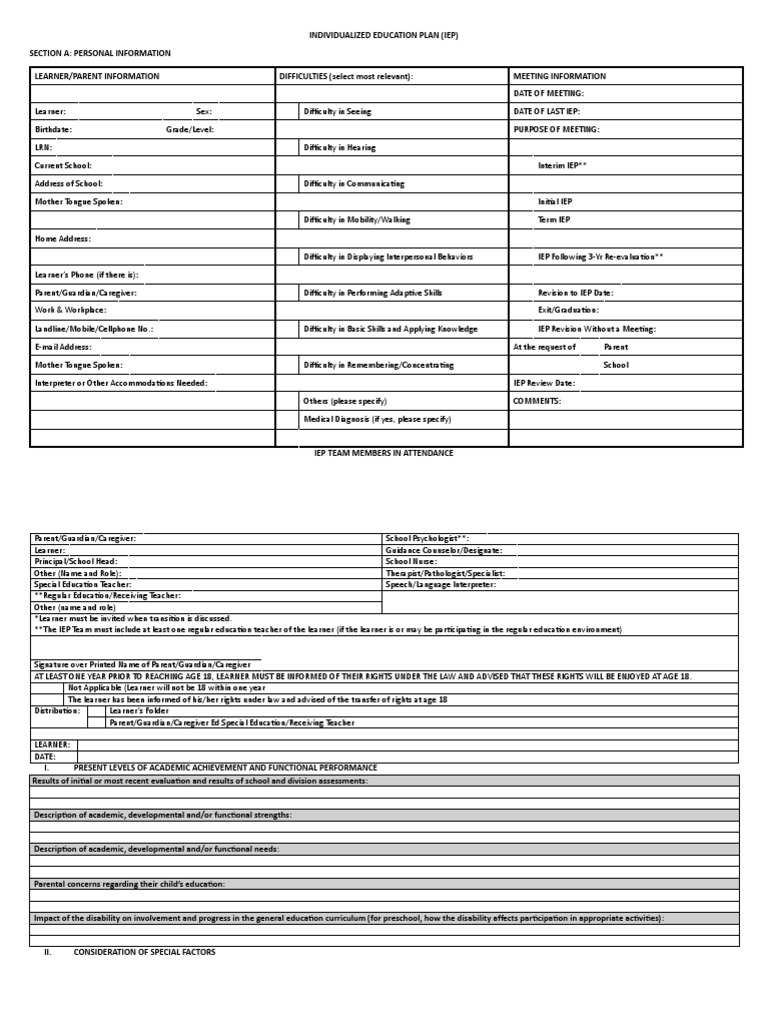 Individualized-Education-Plan Template 1 | PDF | Individualized ...