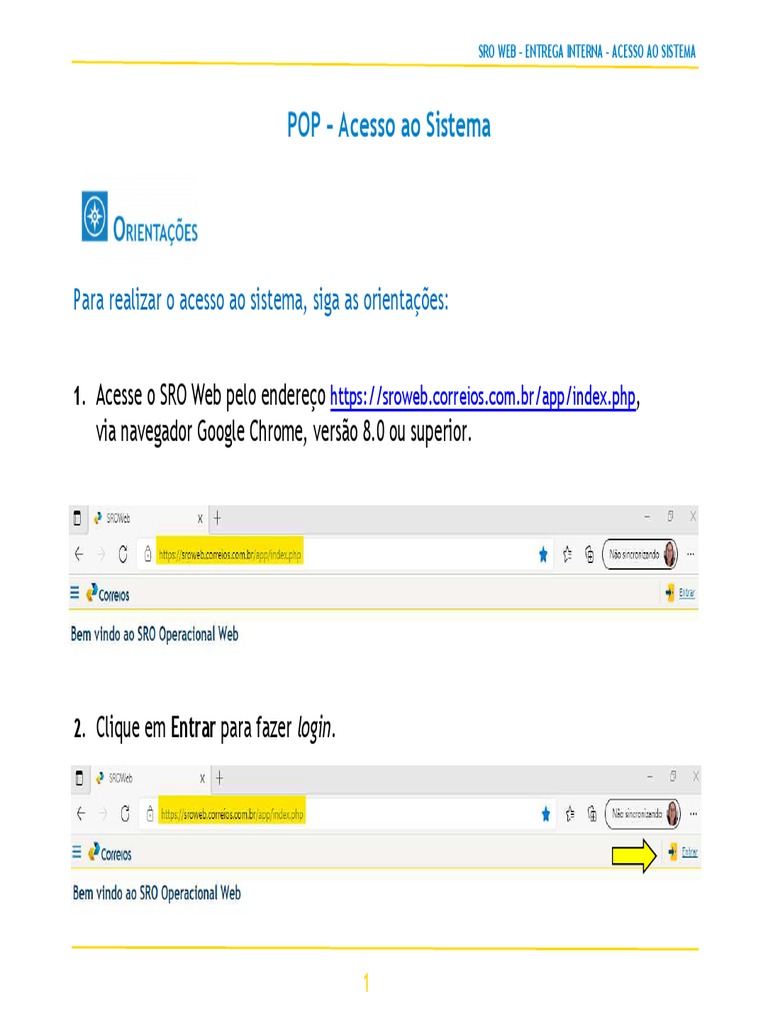 Como acessar o sistema SRO Web para realizar entregas internas | PDF