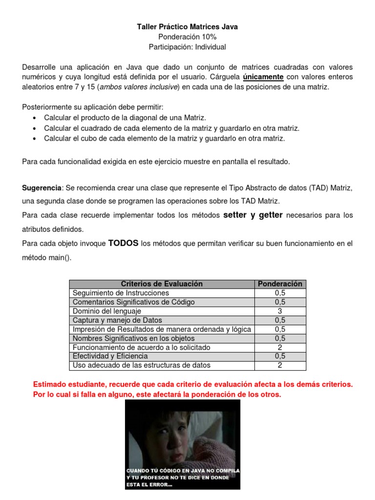 Taller Práctico Matrices Java | PDF