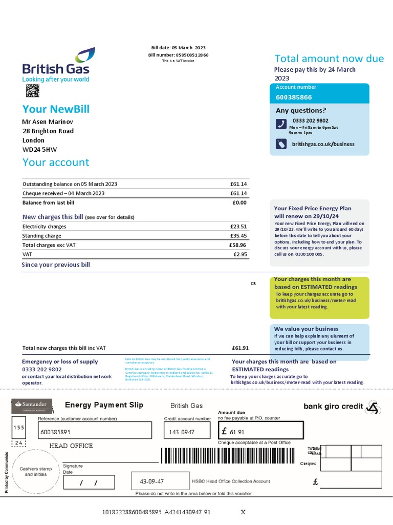 British Gas Example | Download Free PDF | Cheque | Debit Card