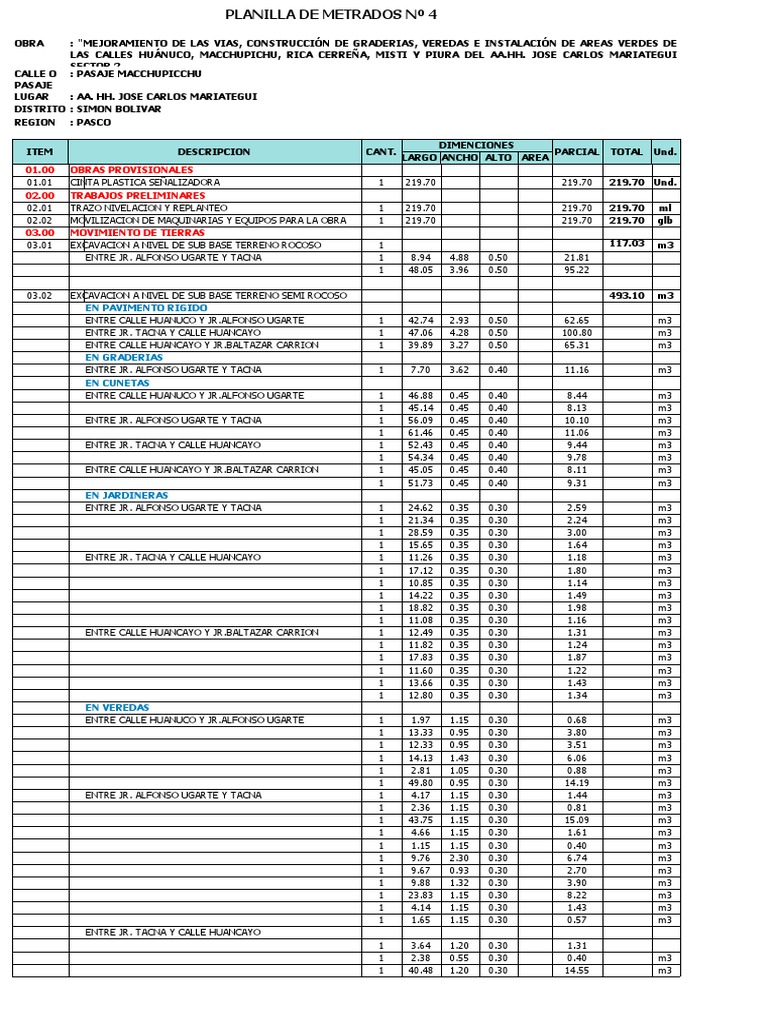 Planilla de Metrados General Parte 1 | PDF
