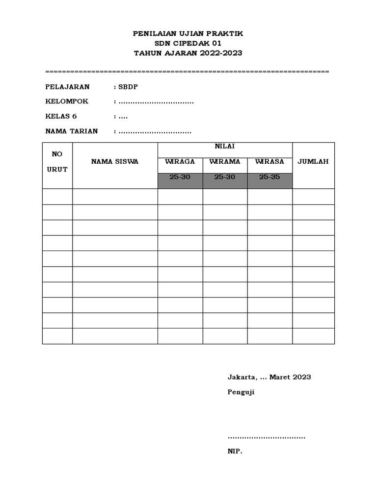 Ujian Praktik Nilai SBDP | PDF