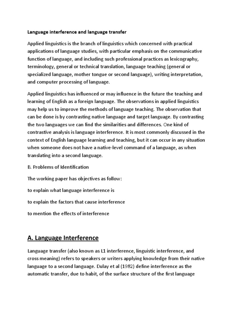 Language Interference in Bilingualism | PDF | Second Language ...