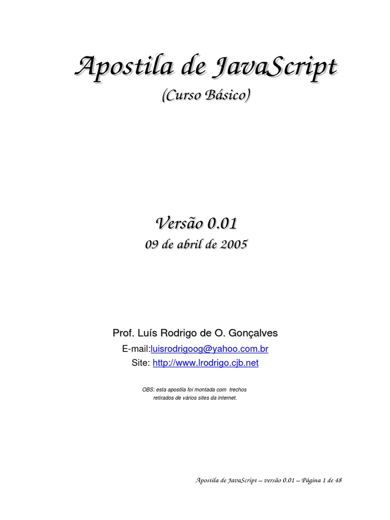 Apostila De Javascript Apostila De Javas Pdf Script Java Html