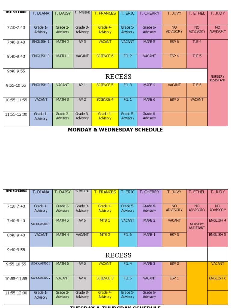 Teacher Class Schedules | PDF