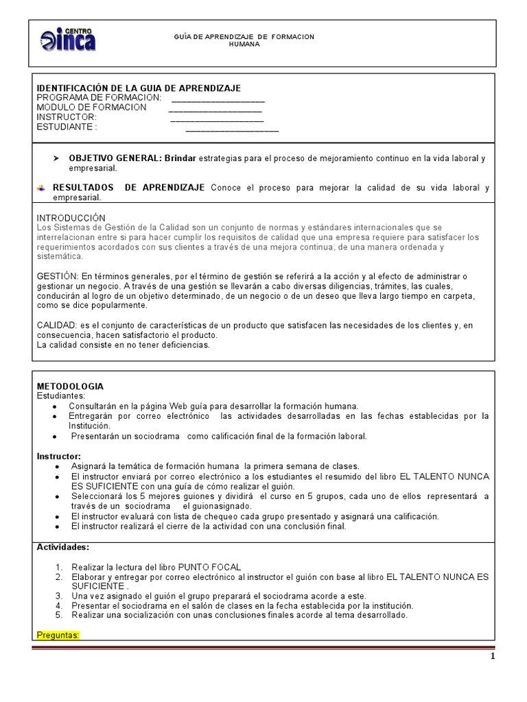 Nueva GUIA DE SIST. GESTION DE LA CALIDAD LABORAL Y EMPRESARIAL | PDF ...