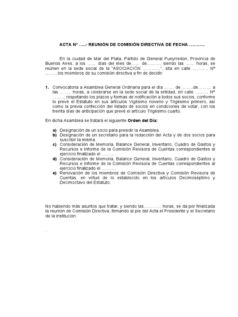 Acta Reunión de Comisión Directiva | PDF Acta Reunión de Comisión Directiva | PDF