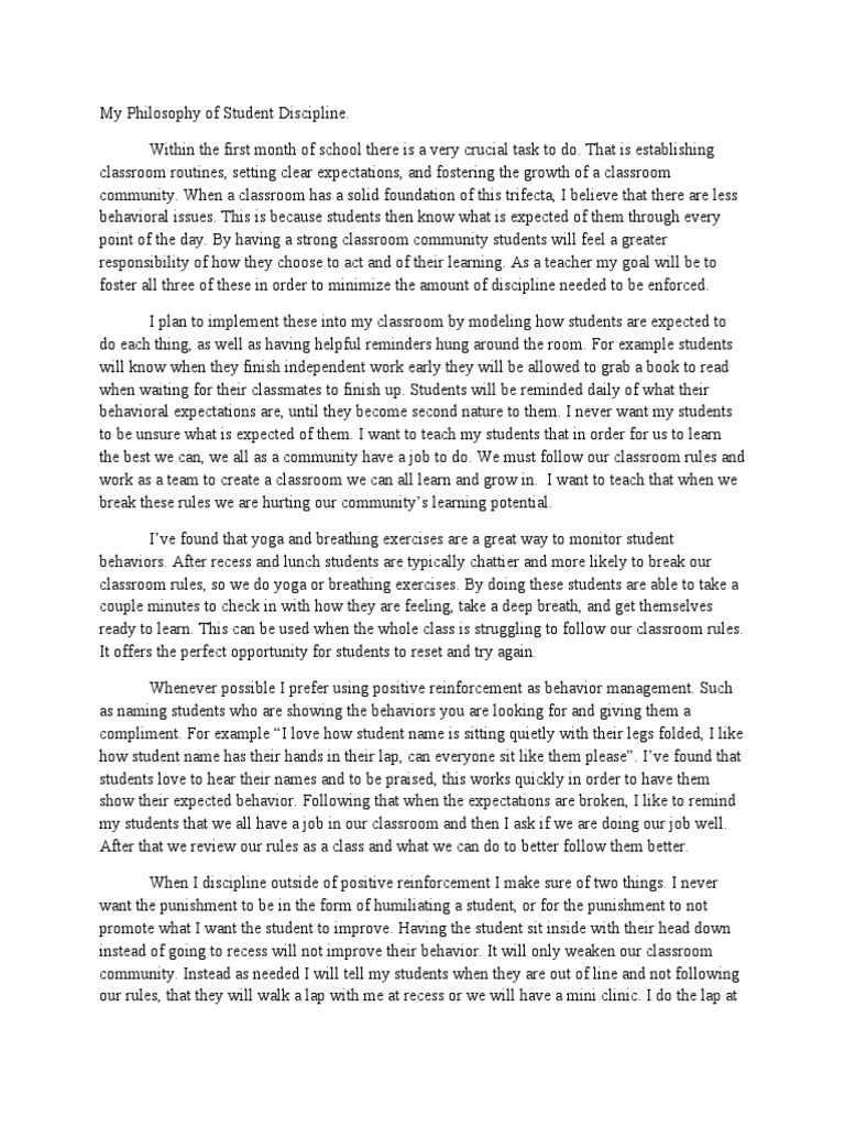 Philosophy of Student Discipline | PDF | Disciplines | Classroom