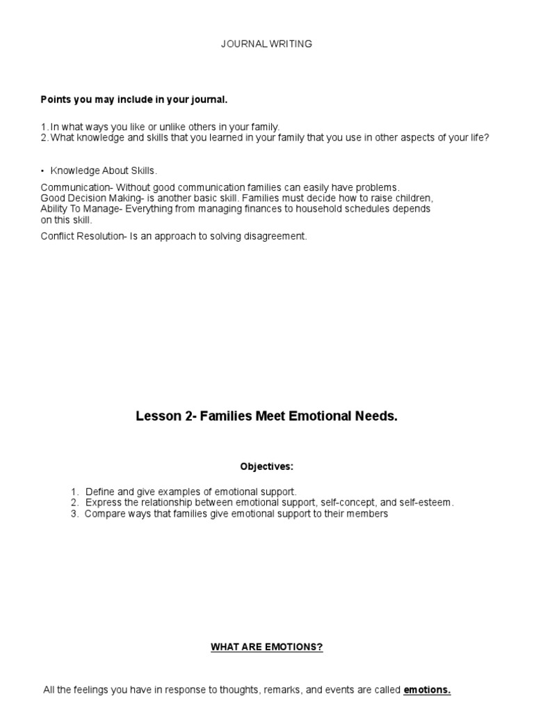 Lesson 2 Families Meet Emotional Needs | PDF | Emotions | Sympathy