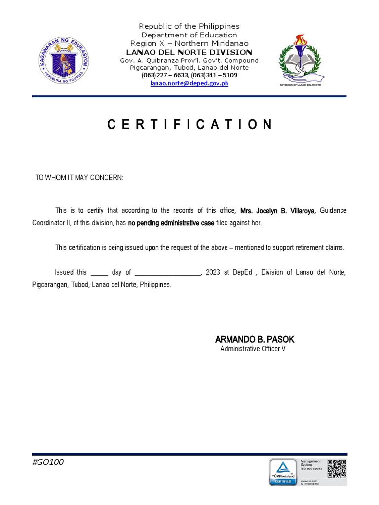 No Administrative Case - Cert | PDF