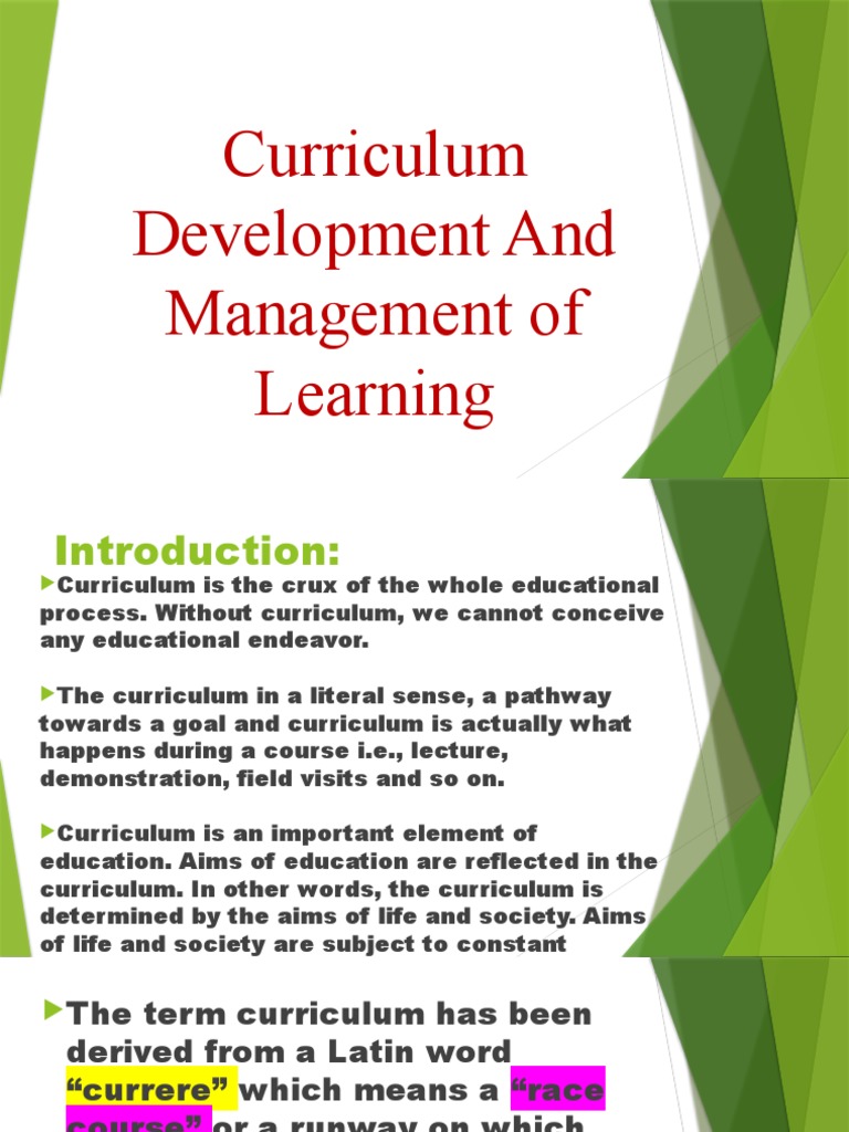 Curriculum Development and Management of Learning | PDF | Curriculum | Evaluation