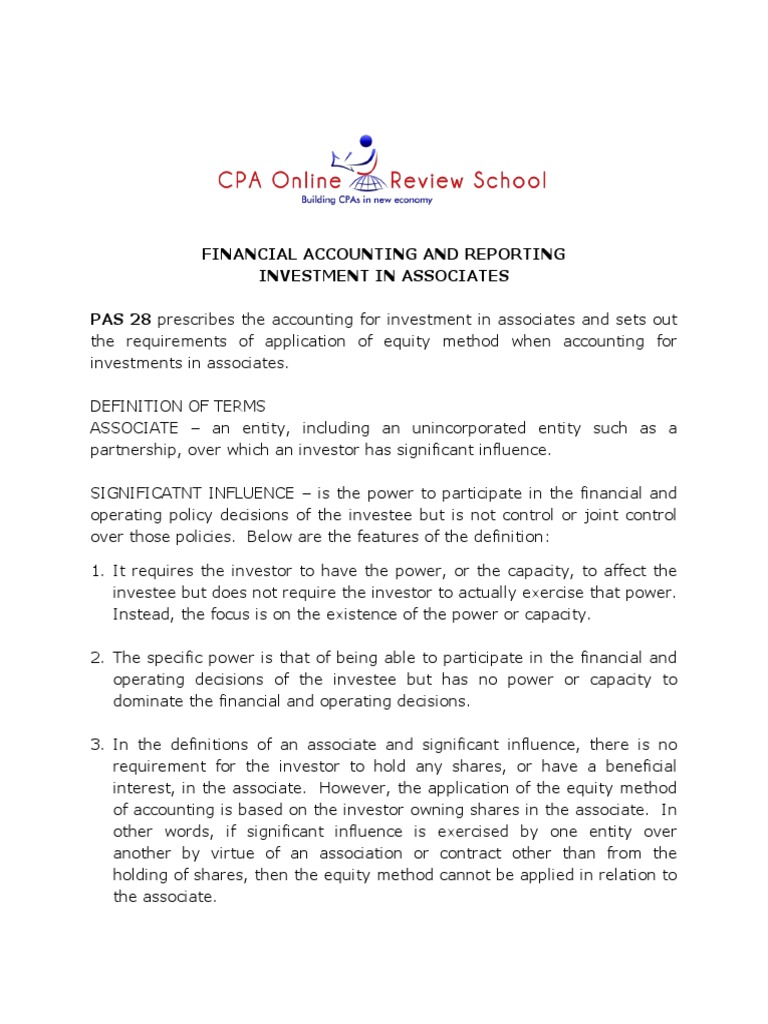 Investment in Associate-Handout | PDF | Investing | Equity (Finance)