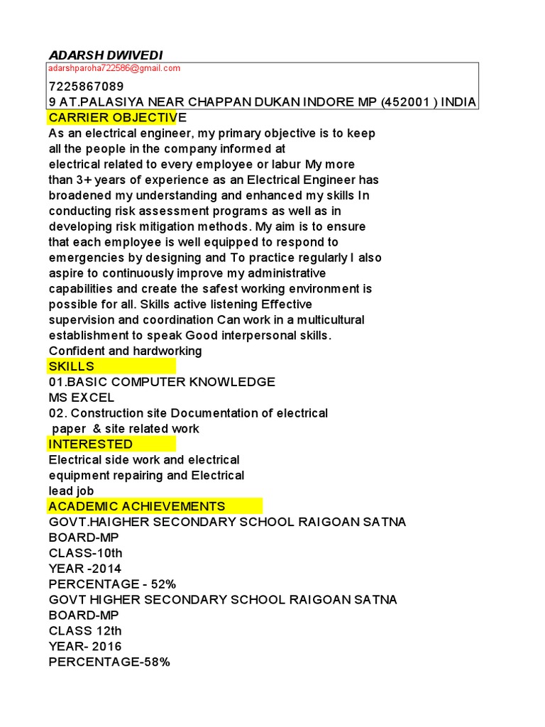 Adarsh Dwivedi CV | PDF