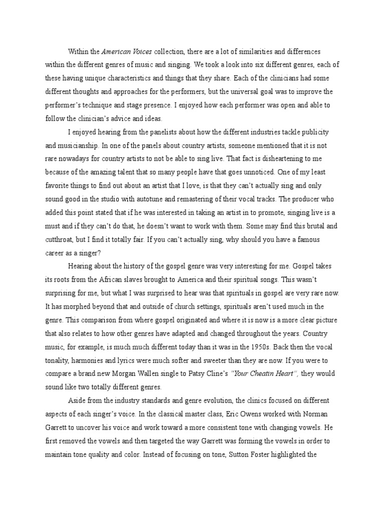 American Voices Reflection | PDF | Singing | Human Voice