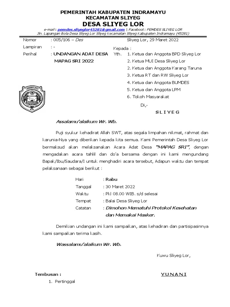Undangan Mapag Sri Desa Di Indramayu | PDF