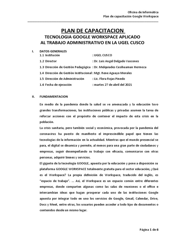Plan De Capacitacion Workspace Google Pdf Cibercrimen Informática