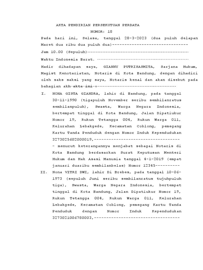 Akta Pendirian Persekutuan | PDF