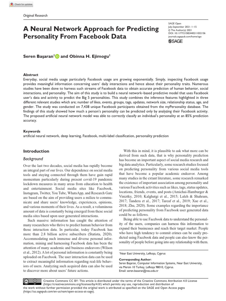 Predicting Personality From Facebook Data | PDF | Artificial Neural Network | Statistical ...