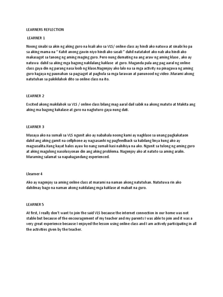 Learners Reflection | PDF