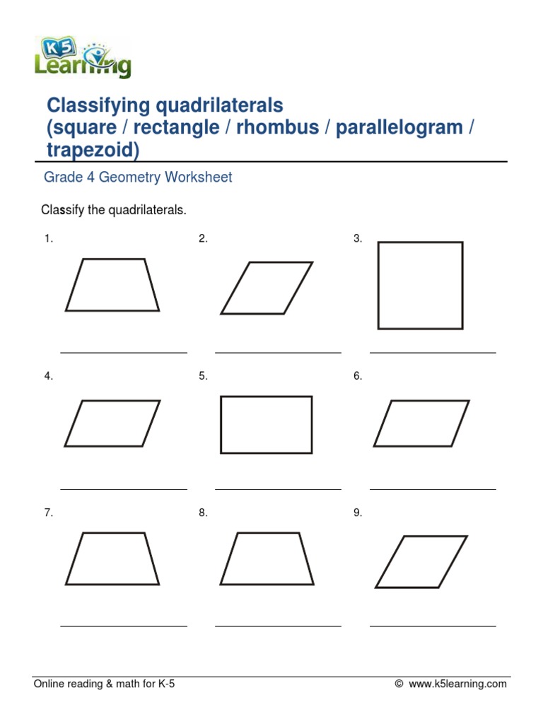 Grade 4 Geometry Classifying Quadrilaterals C | PDF