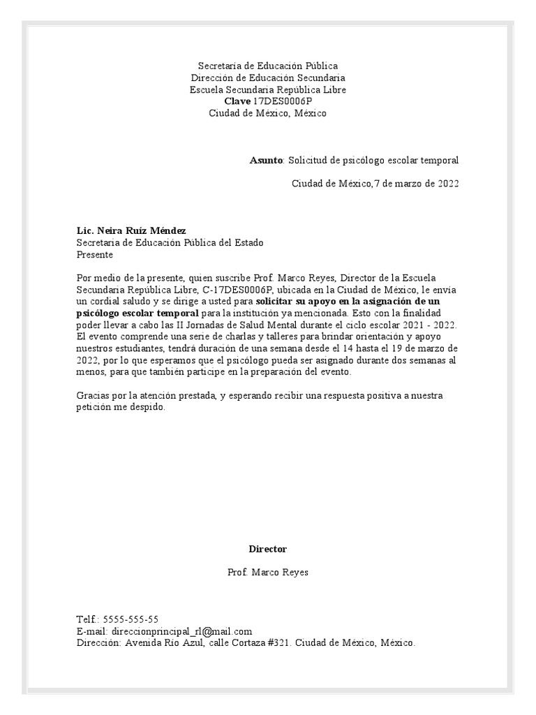 Ejemplo de Oficio de Solicitud de Apoyo | PDF