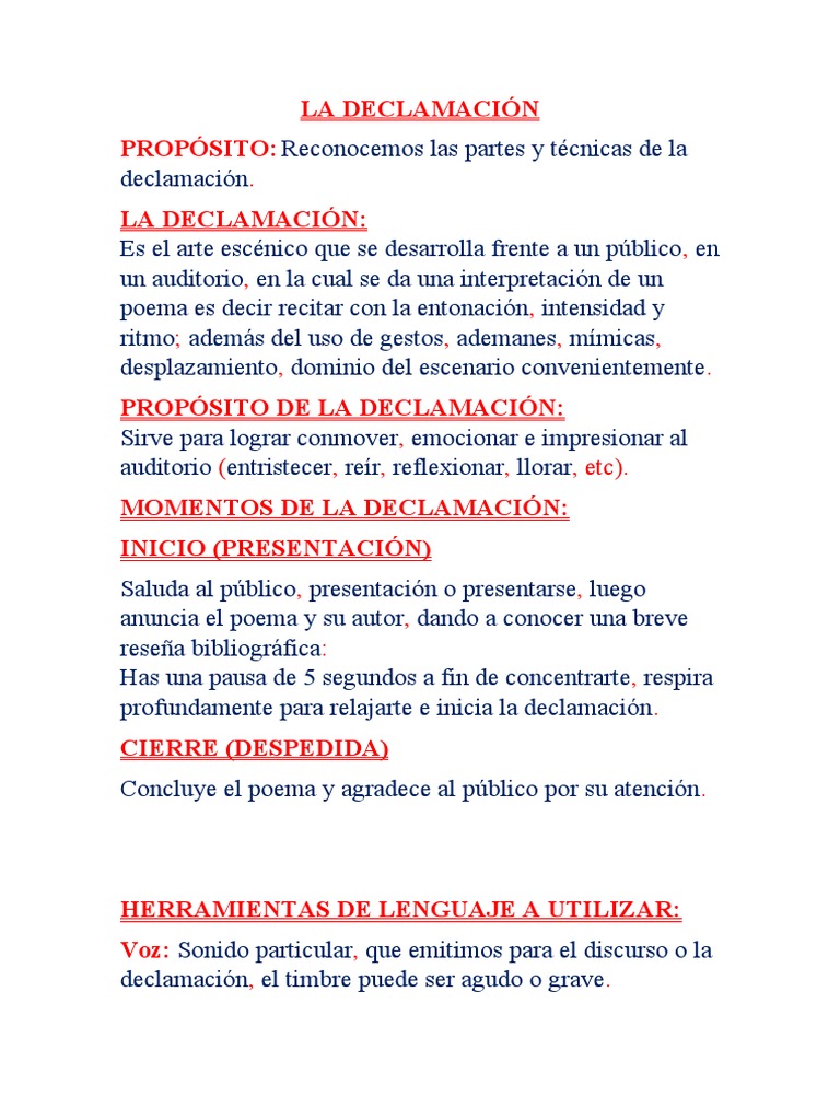 LA DECLAMACIÓN | PDF